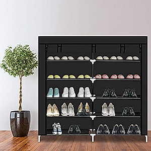 Knocbel 6 Tiers Shoe Rack Dustproof & Water-Resistant Non-Woven Fabric Closet Storage Cabinet Organizer, 44" x 11 1/8" x 43 1/4" (Black)