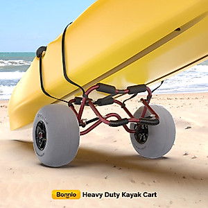 Bonnlo Kayak Cart Trolley Canoe Paddle Board Boat Cart Carrier Dolly with 12" Big Beach Wheels Balloon Kayak Transport Wheels Cart Foldable, Free Pump, 2 Ratchet Straps- Perfect for Soft Sand (Red)