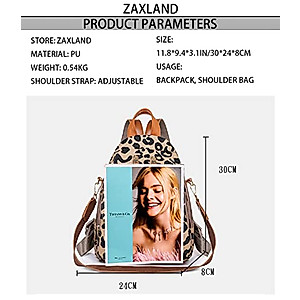 KKRAUS Leopard Print Backpack for Women Pu Leather Cheetah Print Shoulder Daypack Leopard Satchel Backpack with Handle Multipurpose (Single Zipper)