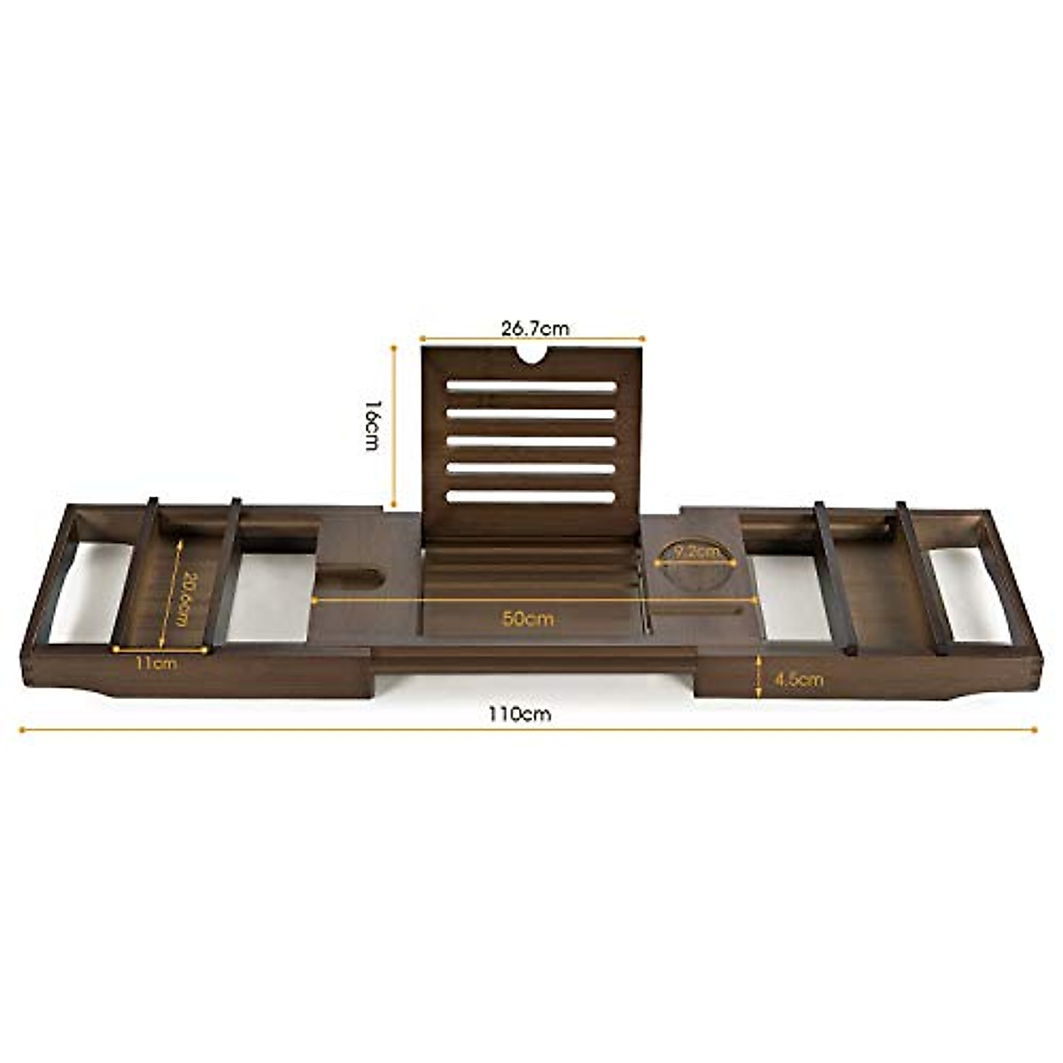 HBlife Bamboo Bathtub Caddy Tray Durable, Non-Slip, One or Two Person Bath and Bed Tray, Extending Sides Fits Any Tub, Cellphone iPad and Wineglass Holder, Free Soap Holder - Coffee