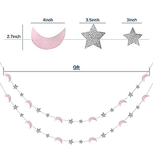 Moon and Star Garland Twinkle Twinkle Little Star of 2pcs Pink Silver Princess Birthday Party Decorations Pink Silver Moon Star Baby Shower Decorations 1st Birthday Garland Love You to the Moon