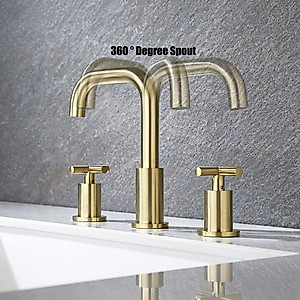 8 Inches Widespread Bathroom Faucet Brushed Gold, 2 Handle Brass Bathroom Faucets for Sink 3 Hole with Valve and Pop-Up Drain Assembly by ChiLDano, CH3163BG