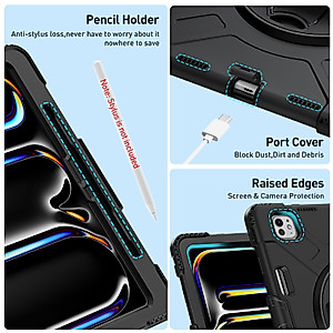 SUPFIVES Case for iPad Pro 13 Inch 2024 (7th Gen), with Screen Protector/Shoulder Strap/Pencil Holder/Handle/Rotating Stand, Green