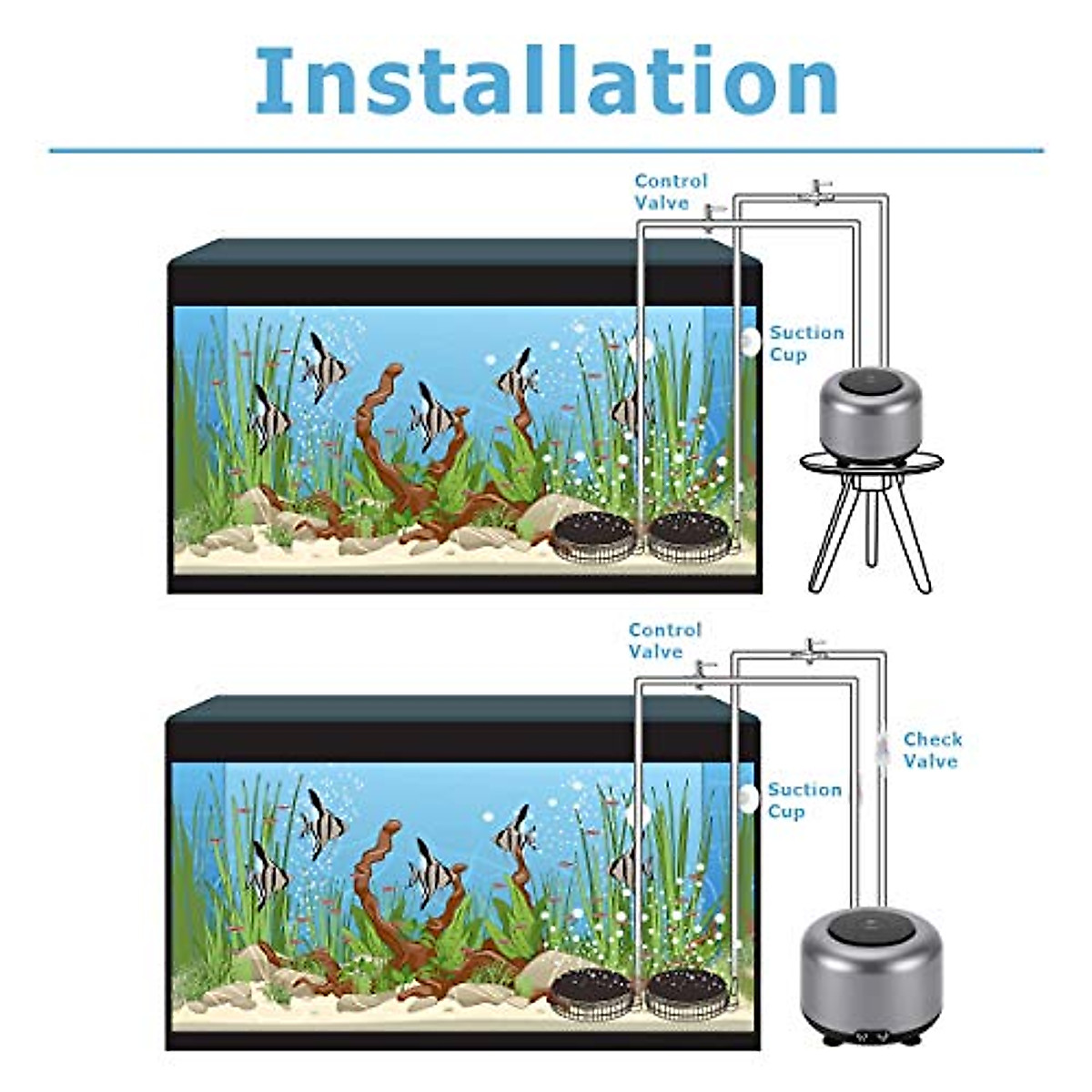 AQQA Aquarium Air Pump Fish Tank Air Pump Quite Aerator Pump Dual Outlets Powerful Adjustable Oxygen Air Pump Hydroponics for Fish Tank Up to 300 Gallon (5W 200GPH)