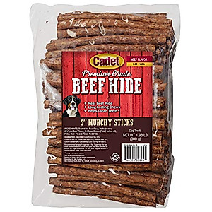 Cadet Premium Grade Munchy Beef Hide Sticks Beef Flavor 5 Inch, 100 Pack