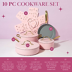 Paris Hilton 10-Piece Pink Cookware Set + 7-Piece Pink Kitchen Tool Set