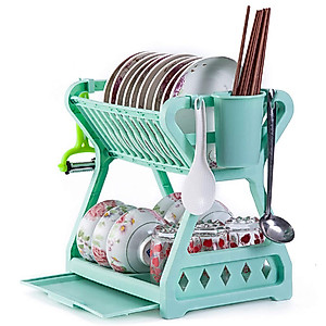 DOITOOL Lid Holder Dish Drying Rack Large Dish Drying Rack with Drainboard Lip Gloss Kit Towel Organizer Towel Drying Rack Dish Drain Rack Dishwasher Bracket 2 Tier Set Cupboard