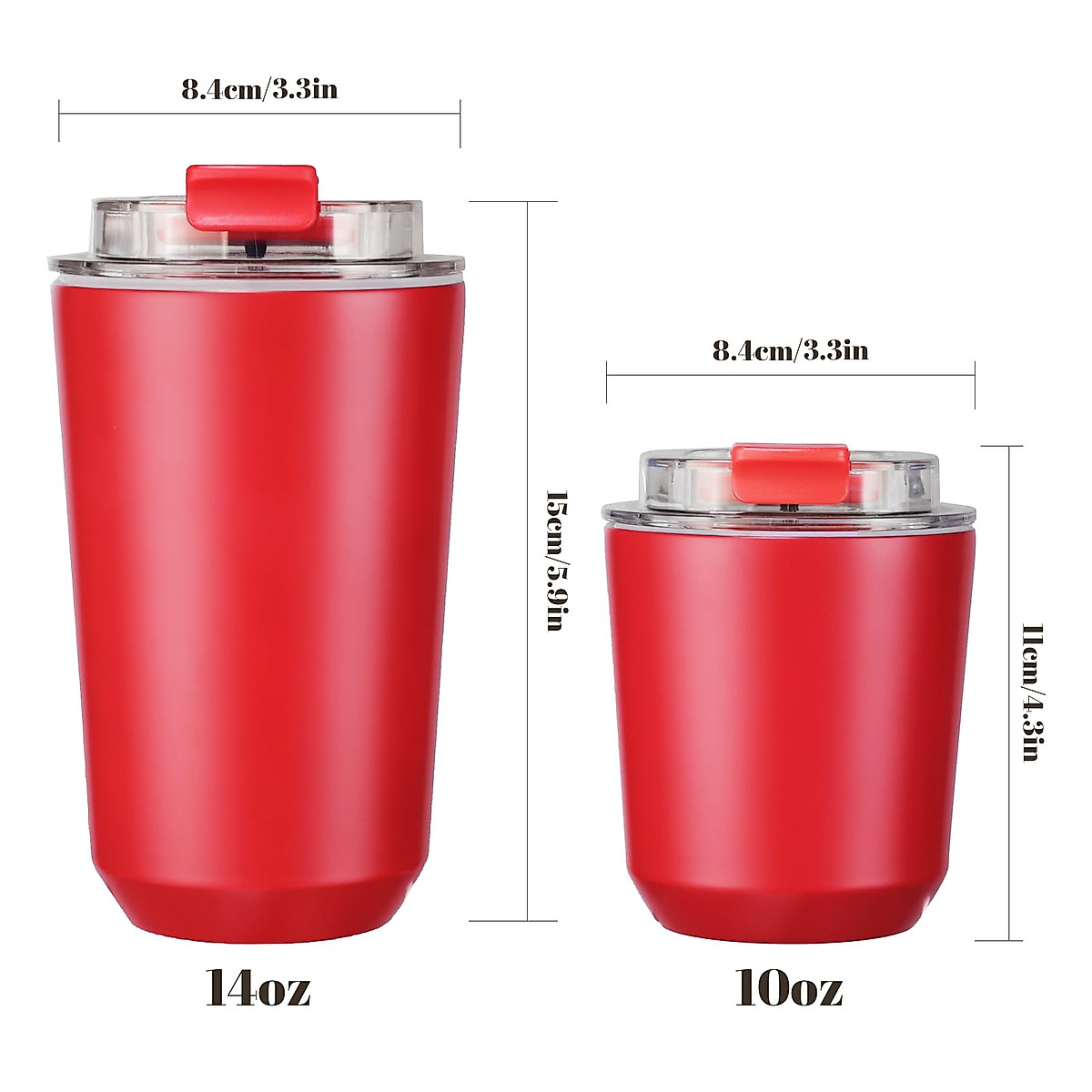 Puraville Insulated Tumblers with Lid, 10 oz Travel Coffee Mug Stainless Steel Vacuum Thermos Cup,10/14 oz Leak Proof Reusable Double Walled Coffee Tumbler for Iced and Hot Drinks,Red