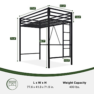 MUTICOR Loft Bed Frame for Juniors&Adults, Metal Loft Bed Twin Size with Safety Guardrail&Removable Ladder, Space-Saving, Noise Free, Matte Black