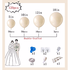 Woaipati 120PCS Pearl White Double-Stuffed Balloons different sizes 18/12/10/5 inch Pearl Balloon Garland Kit for Wedding Women's Birthday Baby Shower Anniversary Party Decorations