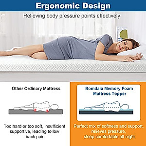 Bomdaia 3 Inch Gel Memory Foam Mattress Topper Twin XL, High Density Bamboo Charcoal Cooling Mattress Pad, Pressure Relieving Bed Topper for Back Pain, Foam Topper with Removable & Breathable Cover