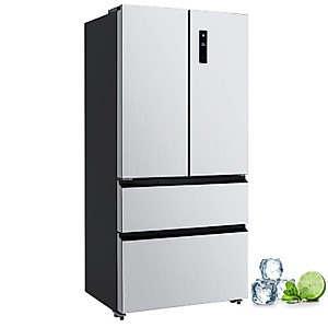 French Door Refrigerator, 33" & 18.8Cu.Ft Counter Depth French Refrigerator, 4-Door Stainless Steel Refrigerator w/6.5Cu.Ft Freezer Capacity, Kitchen Fridge w/Digital Temperature Control Auto Defrost
