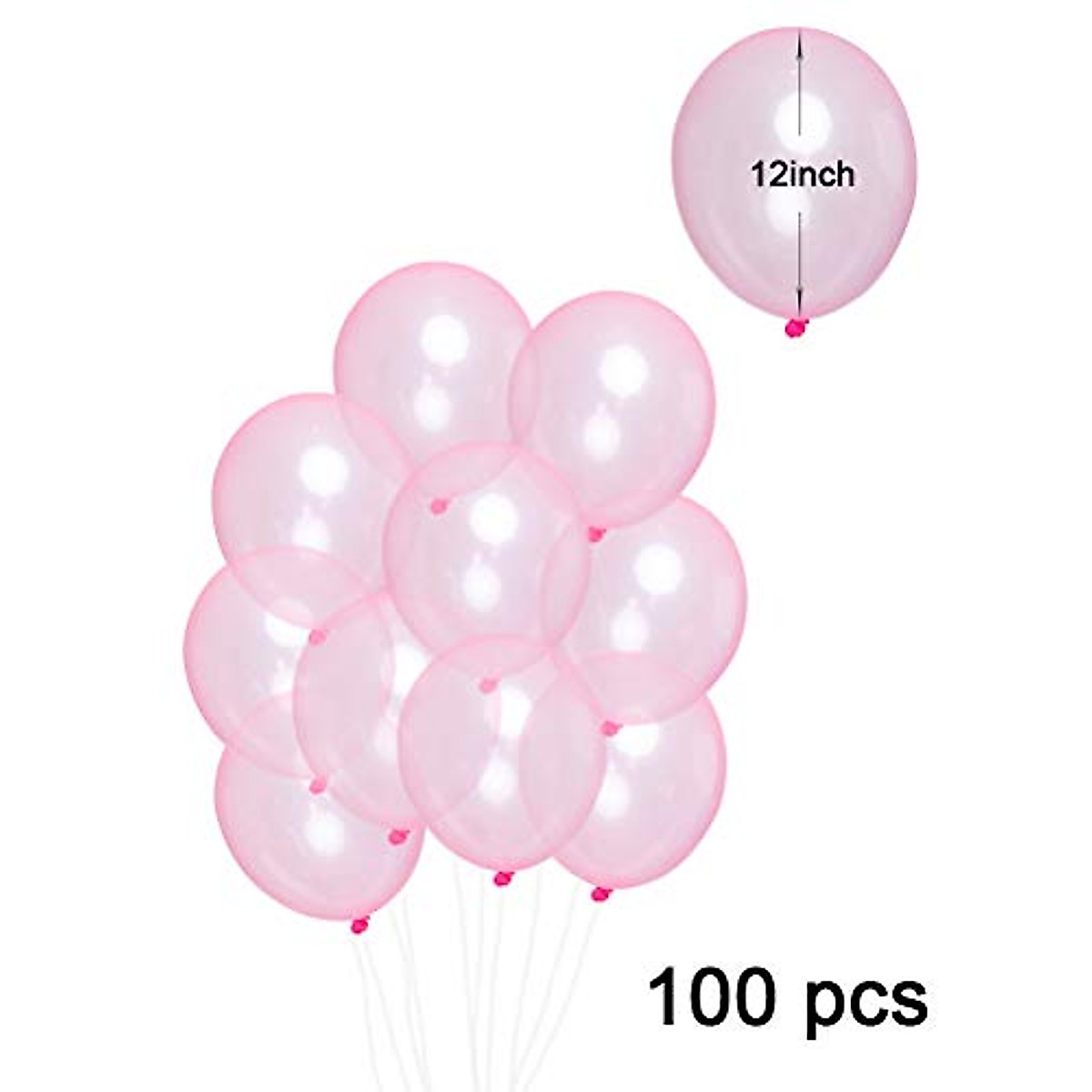 AnnoDeel 100pcs Crystal Pastel Clear Balloon, 12 inch Thick Transparent Party Latex Balloon for Wedding Birthday Baby Shower Party Decoration (Pink)