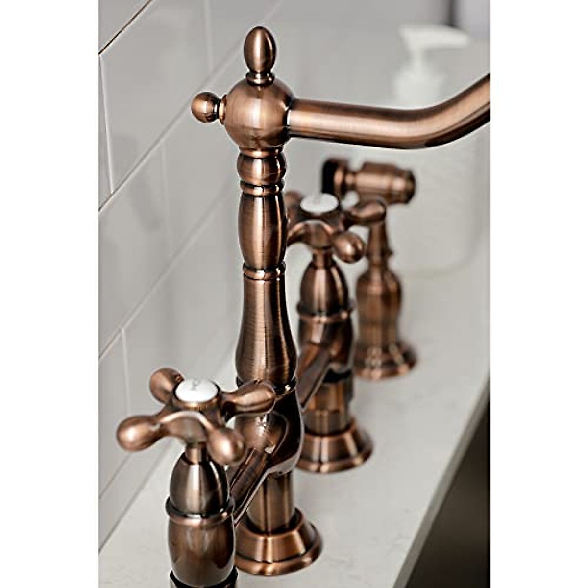 Kingston Brass KS127AXBSAC Heritage Bridge Kitchen Faucet, Antique Copper, 11.19 x 8.56 x 13.13
