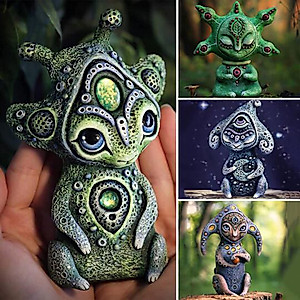 Taktom Handmake Creatures from A Fantasy World Artwork Decoration, Cute Figurine Perfect Resin Ornament Garden Statue for Home Garden Lawn Yard (Lunar Dreamer) (A)