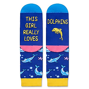 HAPPYPOP Crazy Silly Funny Socks for Kids, Girls Childrens Socks, Dolphin Gifts Ocean Marine Gifts, Animal Lover Gifts, Dolphin Socks Animal Ocean Socks