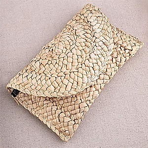 Women Straw Woven Clutch Purse Envelope Handbag Hasp Summer Beach Wallet