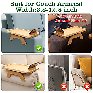 BAMBOOTRAY Couch Arm Table,Sofa Clip on Tray for Armrest Tray,Sofa Arm Table with Phone Holder,Couch Table for Living Room Bedroom,TV Tray Table for Eating & Drinking