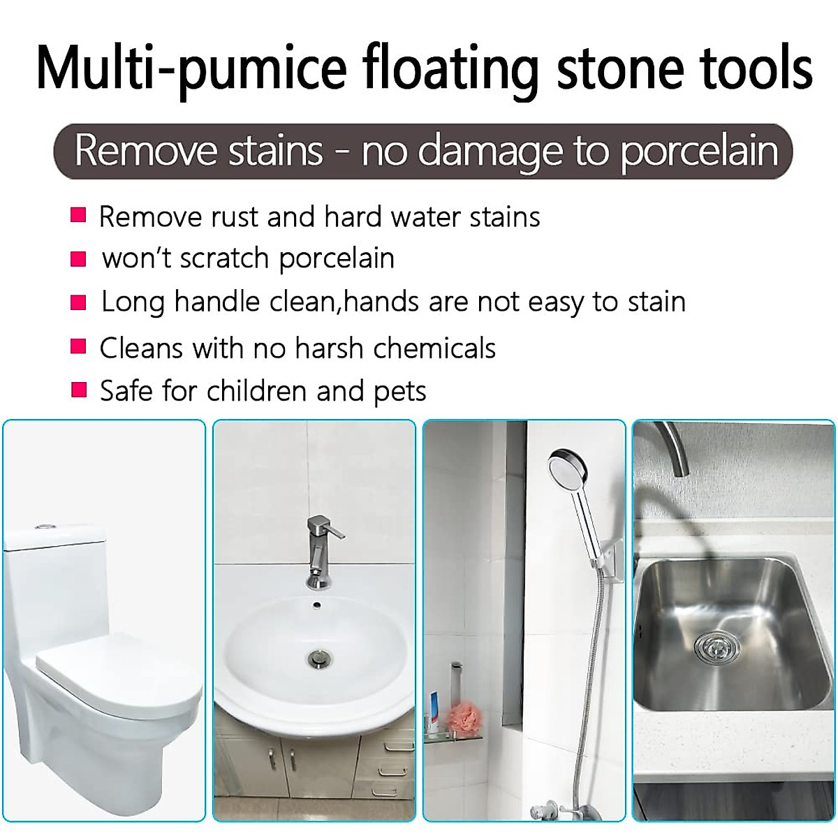 4TH Pumice Stone for Toilet Bowl Cleaning,Powerfully Remove Stubborn Stains： Limescale,Hard Water Ring,Calcium Buildup,Iron,Rust