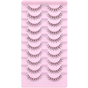 False Eyelashes Wispy Short Cat Eye Lashes Natural Look Clear Band Soft Fake Eyelashes 10 Pairs Pack Japanese Lashes 10mm Korean Asian Spiky Lashes by FANXITON