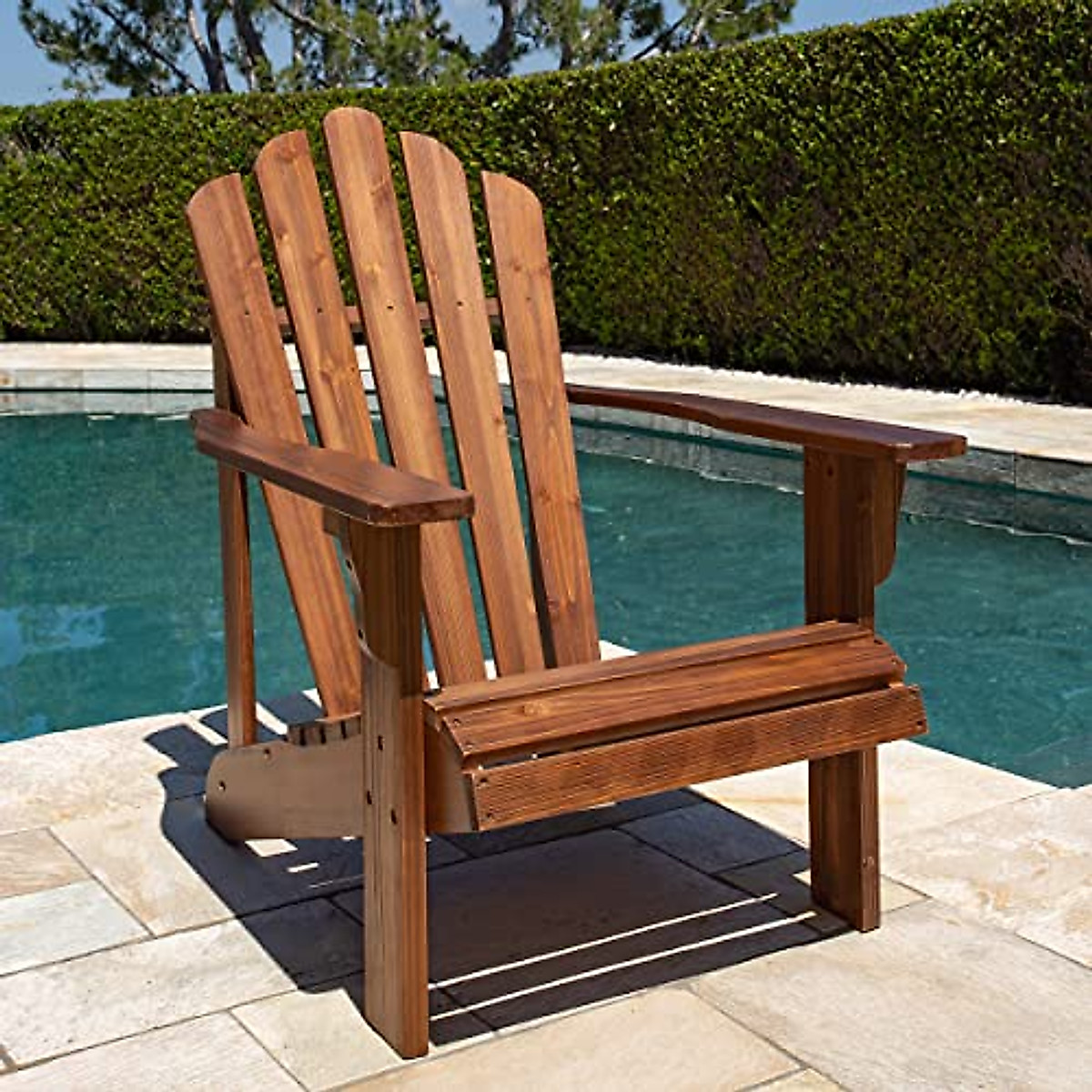 Shine Company Westport Wooden Adirondack Chair, Outdoor Patio Firepit Chairs, Back & Seat Pre-Assembled, Oak