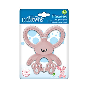 Dr. Brown's Flexees Pink Bunny, Soft 100% Silicone Baby Teether, BPA Free, 3m+
