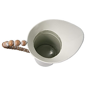 Foreside Home and Garden White Modern Decorative Pitcher Vase with Wood Bead Handle
