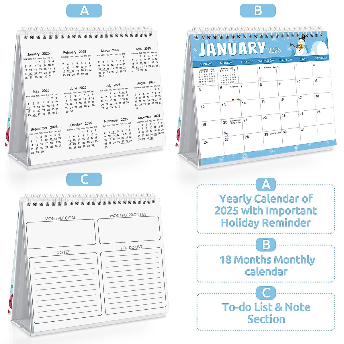 SKYDUE Small Desk Calendar 2023, Desk Calendar from Jan.2023 to Jun.2024, 7" x 8.5", Standing Desk Calendar with To-do List & Notes for Kitchen Office School