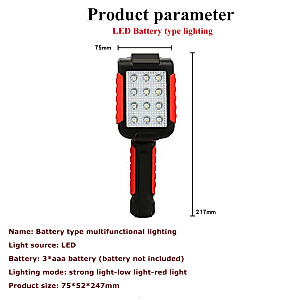 Pocketman Portable LED Work Light Magnetic Flashlight Repair Work Lamp Red Light Torch Hanging Hook Lanterna (LED)