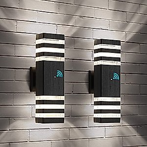 tewei Dusk to Dawn Outdoor Wall Lights, Modern Exterior Light Fixture, 3-Layer Up and Down Matte Black Outdoor Lights IP65 3000K Warm White Waterproof Modern Wall Sconce for Garage Porch, 2 Pack