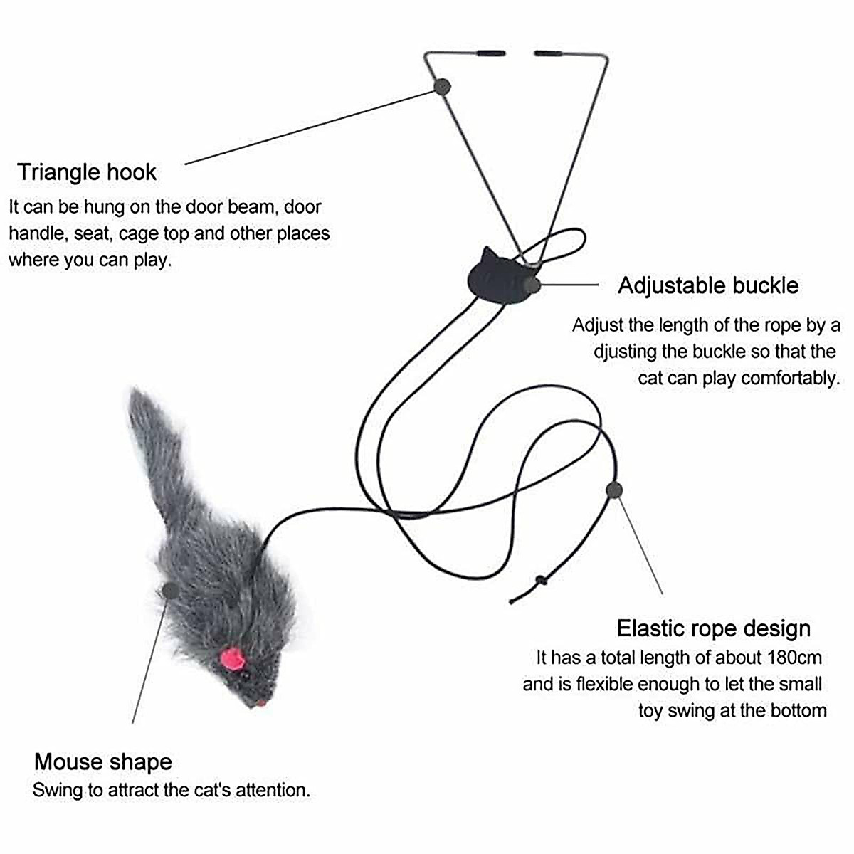 YUGYUJ Cat Toy Rope Mouse Play Supplies, Hanging Retractable Cat Catching Mouse Toy, Funny Door Hanging Bouncing Mouse Retractable Plush Mice Cat Interactive Toy (Black)