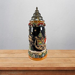 Pinnacle Peak Trading Company LE Santa Sleigh Christmas Reindeer German Beer Stein .75L ONE Mug Made Germany