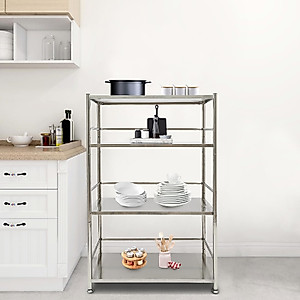 Stainless Steel Shelving 31.5x15.7x47.2 inch 4 Tier Adjustable Shelf Storage Unit, Heavy Duty Free Standing Mutifuctional Organizer Rack Shelf for Kitchen Commercial Office Garage Storage(4 Tier)