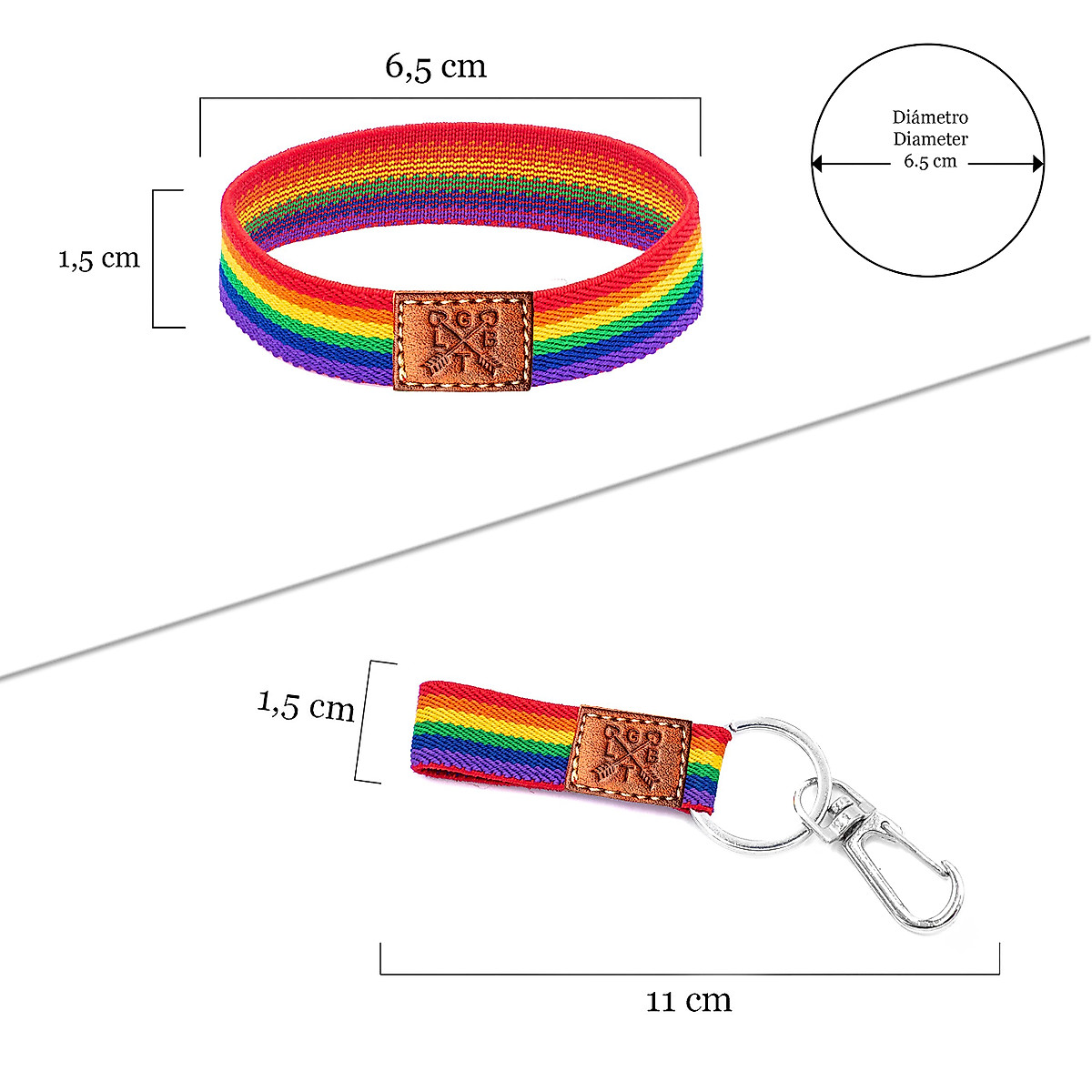 Lesbian Bracelets - Rainbow Bracelets And Keyring With Bright Colours Ideal For Couples - Lgbtq Accessories In Stretch Fabric - Lgbt Jewelry For Women And Men