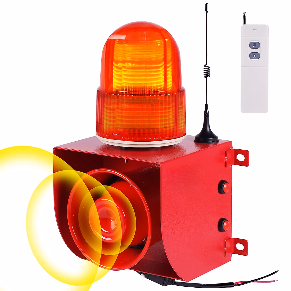 Saladulce Wireless Industrial Siren Alarm 0.311 Mile Outdoor Siren Strobe 120dB Remote Control Sound and Light Alarm IP65 Waterproof Emergency Strobe Warning Light (110V Without Plug)