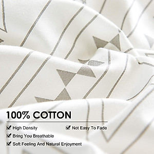 WARMDERN Grey Stripe Boho Duvet Cover Set Queen, 3pcs Ultra Soft Breathable Aztec Cotton Comforter Cover with Zipper Ties, 1 Bohemian White Duvet Cover & 2 Pillowcase(Queen,Grey)