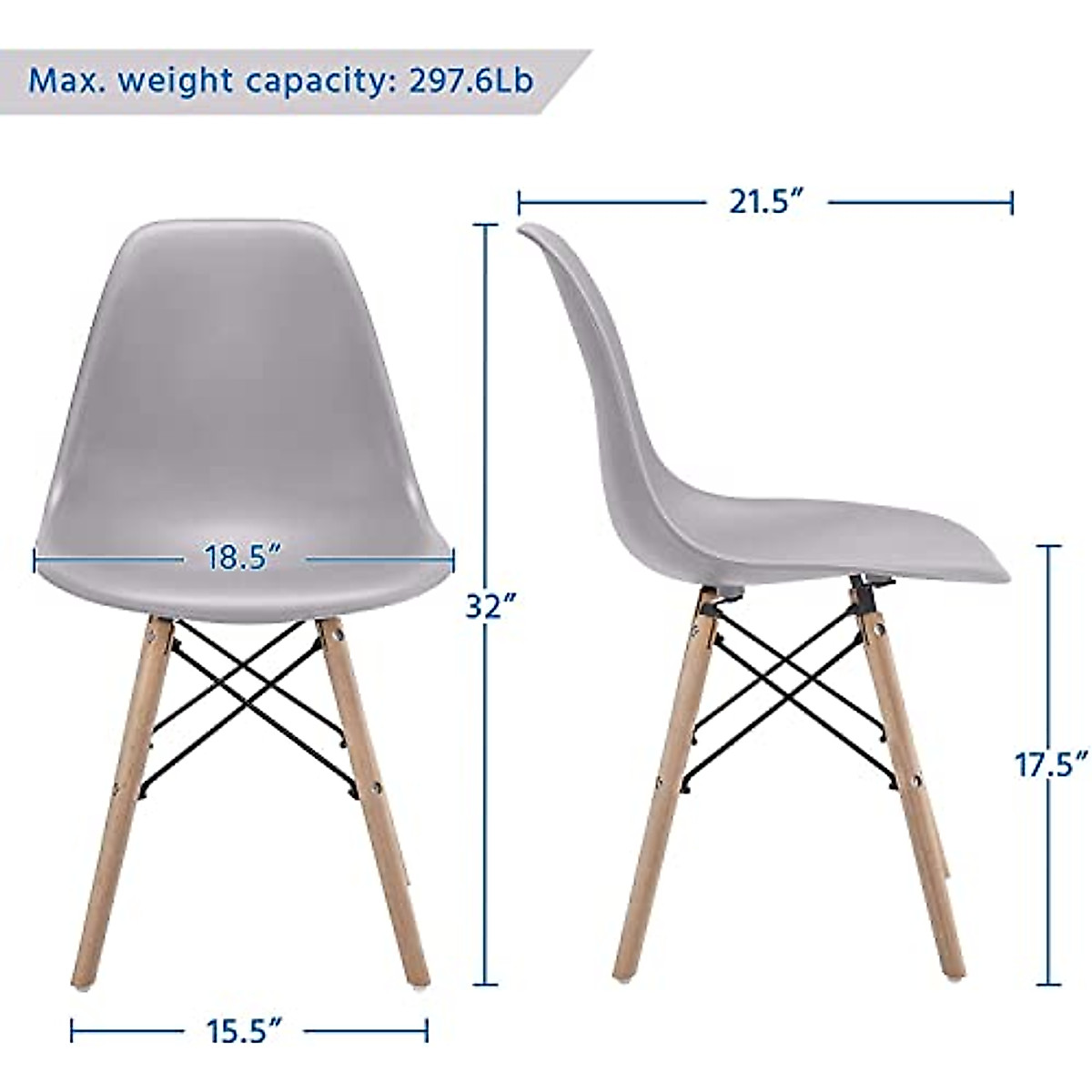 Set of 4 Kitchen Dining Chairs Easily Assemble Modern Fabric Cushion Seat Chair w/Metal Legs Fabric Cushion Side Chairs with Sturdy Metal Legs for Home Kitchen Living Room, Grey