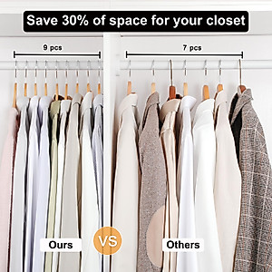 TOPIA HANGER Wooden Hangers 30 Pack, 0.28-inch Slim & Durable Clothes Hangers Space Saving, Natural Wood Hanger with 360°Swivel Hook and Non-Slip Shoulder Notches for Coat,Shirt, Camisole, Dress-CT51N