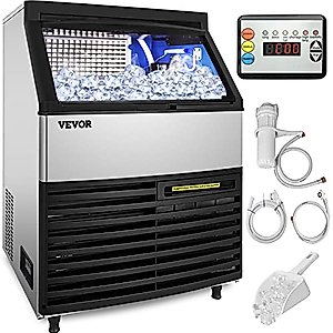 VEVOR Commercial Ice Maker Machine, 265LBS/24H Stainless Steel ETL Approved Commercial Ice Maker with 77LBS Storage for Home Bar Resaturant, Scoops,Filter and Connection Hose Included