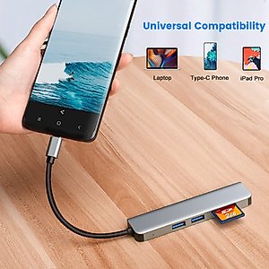 USB C Hub with 4K HDMI Output, Leizhan 5 in 1 USB 3.0 Adapter Type C Hub to HDMI USB C Dongle Adapter SD TF Card Reader, USB 3.0&2.0 OTG Adapter Compatible for MacBook Air HP XPS