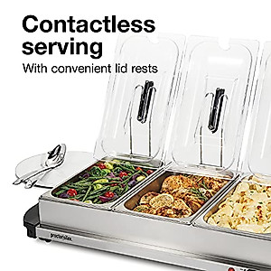 Proctor-Silex Buffet Server & Food Warmer, Adjustable Heat, for Parties, Holidays and Entertaining, Three 2.5 Quart Oven-Safe Chafing Dish Set, Stainless Steel