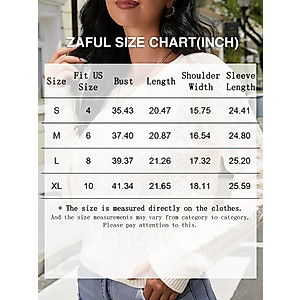 ZAFUL Women's Cable Cropped Sweater Long Sleeve Crewneck Pullover Knit Jumper Top (0-White, M)