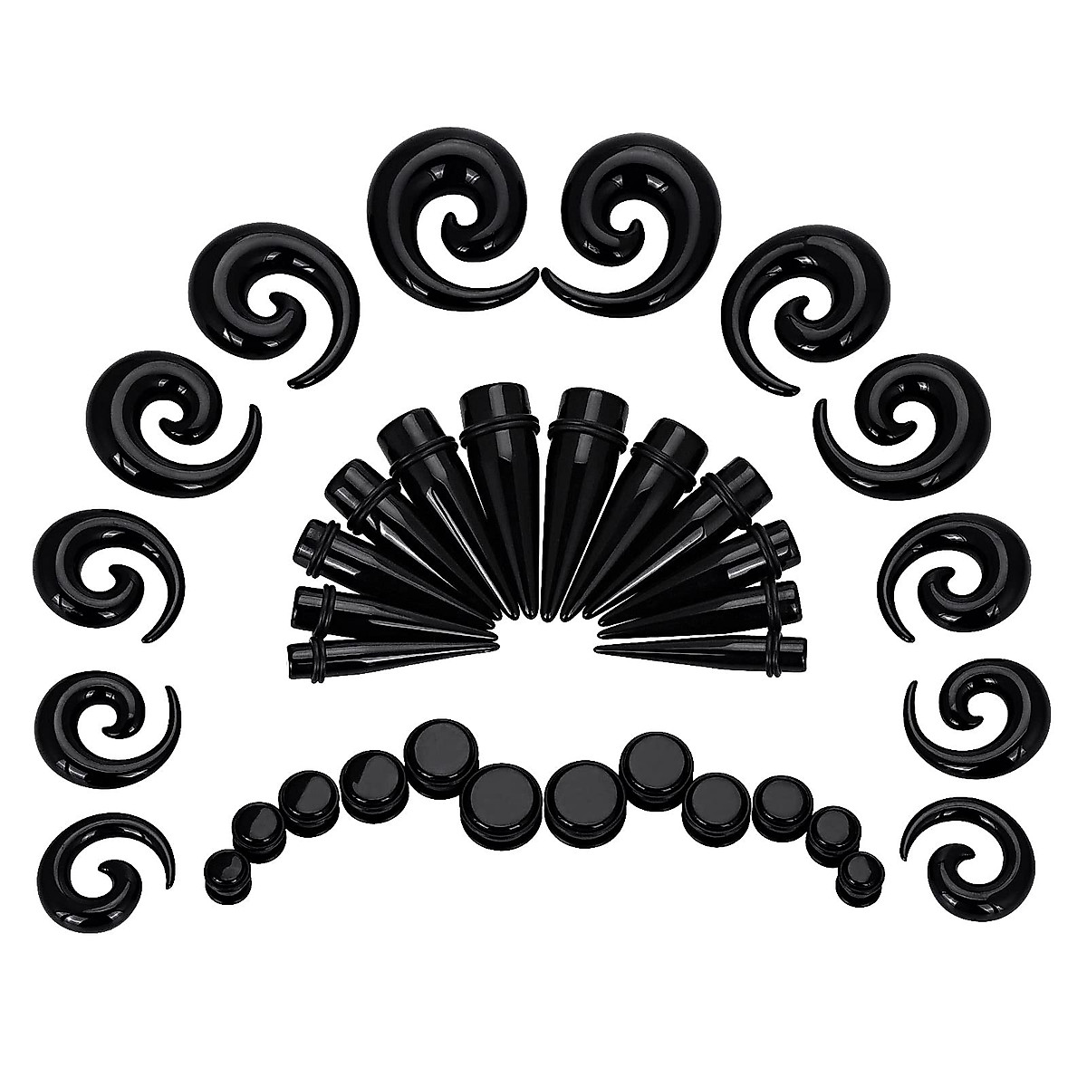 Qmcandy 36 Pieces Ear Stretching Kit 00G-20mm Big Gauge Taper Kit Large Acrylic Tunnel Plug Spiral Set, Black