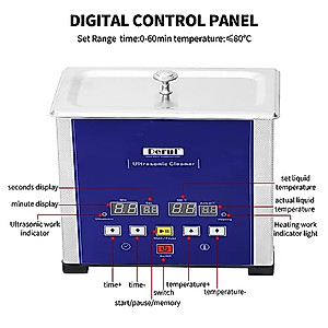 1L/0.26gal 60W Ultrasonic Eyeglasses Cleaner Longer and Wider Tank with Timer 0-60min and Heater 80 ℃ for Circuit Board Rings Eyeglasses Jewelry PCB Coin Razor BParts Silver Denture