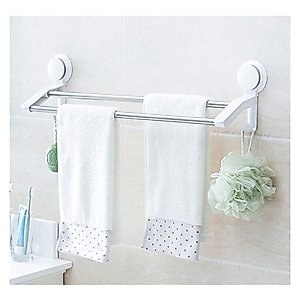 TiStm Towel Racks Towel Shelfs,Towel Rack Bathroom Suction Cup with Two Hooks,Simple Environmentally Friendly Kitchen Toilet Double Pole Rack No Drilling/32Cm (Color : 32cm)