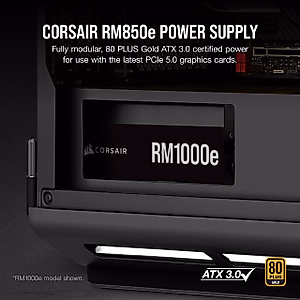 Corsair RM850e (2023) Fully Modular Low-Noise Power Supply - ATX 3.0 & PCIe 5.0 Compliant - 105°C-Rated Capacitors - 80 Plus Gold Efficiency - Modern Standby Support - Black