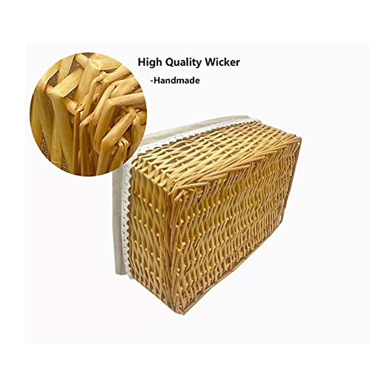 Handmade Wicker Storage Baskets Set, Shelf Baskets Woven Decorative Storage Bins Baskets Organizing Baskets, Nesting Baskets with Linings for Home (Natural)