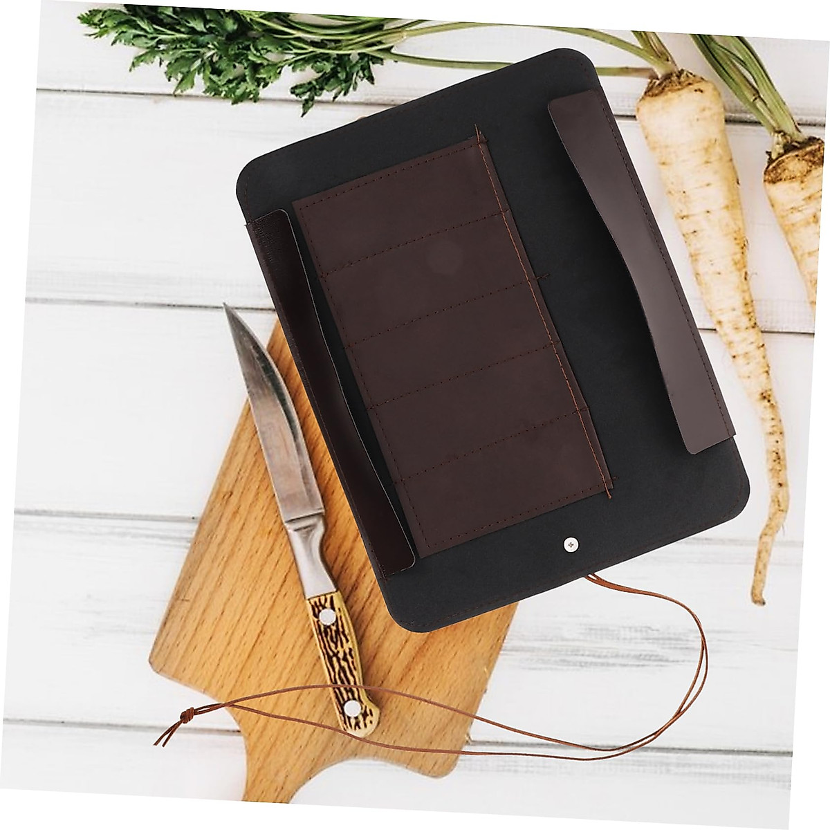 OUNONA 1PC Leather Chef Knife Roll Bag Holds,Utensil Holder Storage Bag Pockets Durable Knife Carrier Knife Roll Pouch Organizer