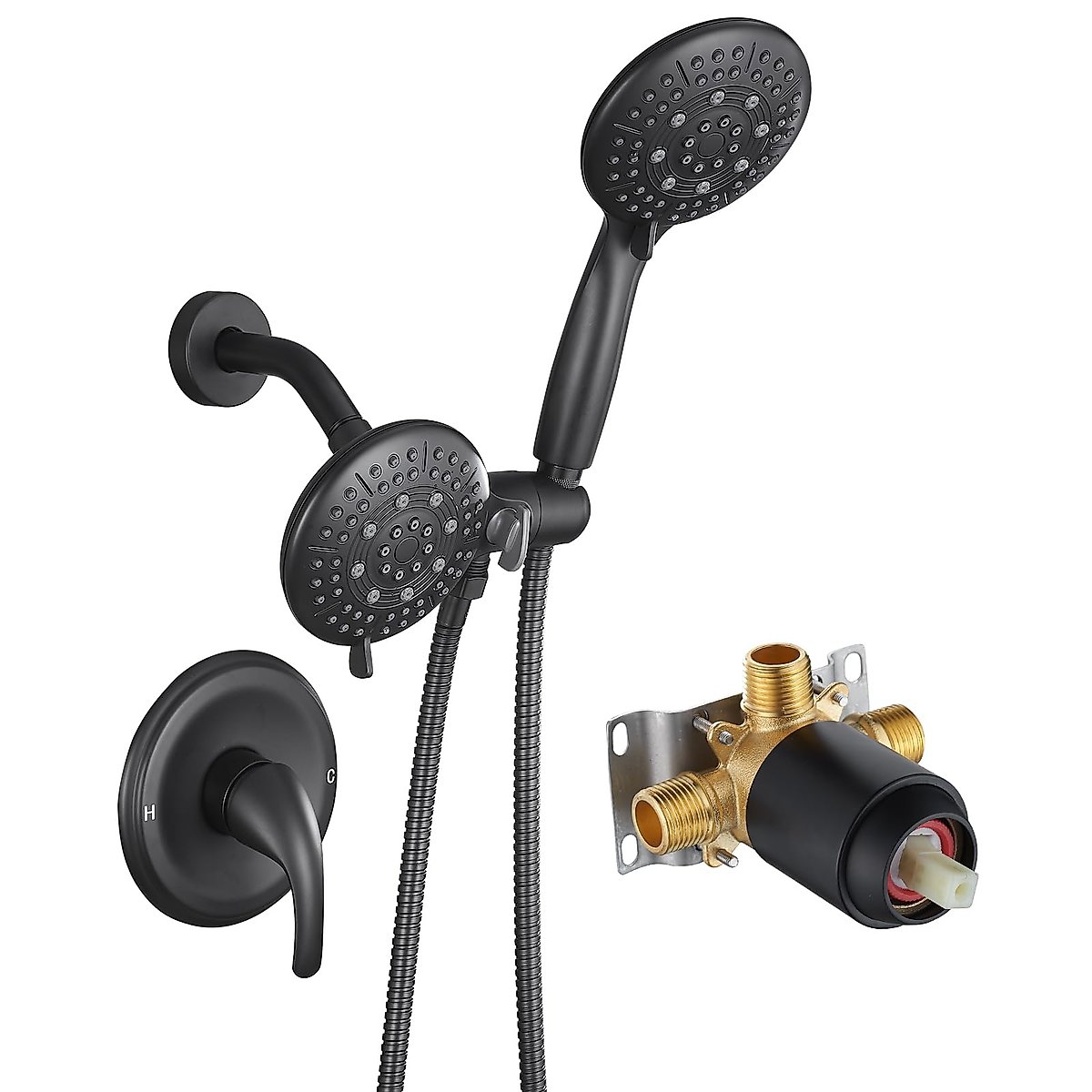 Cobbe Shower Head with handheld, High Pressure Shower Faucet Set with Hose Adjustable Bracket Rubber Washers, Dual 2 In 1 Shower System matte black(Valve Include)