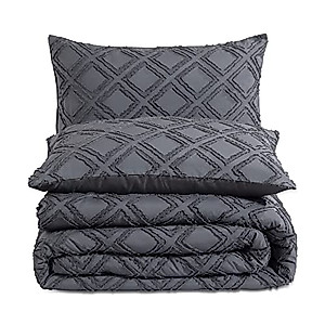 HOMBYS Boho Comforter Set California King Size, 108x98 Tufted Jacquard Geometry Bedding Comforter for King Bed, Shabby Chic Bed Sets with 2 Matching Pillow Cases,Grey